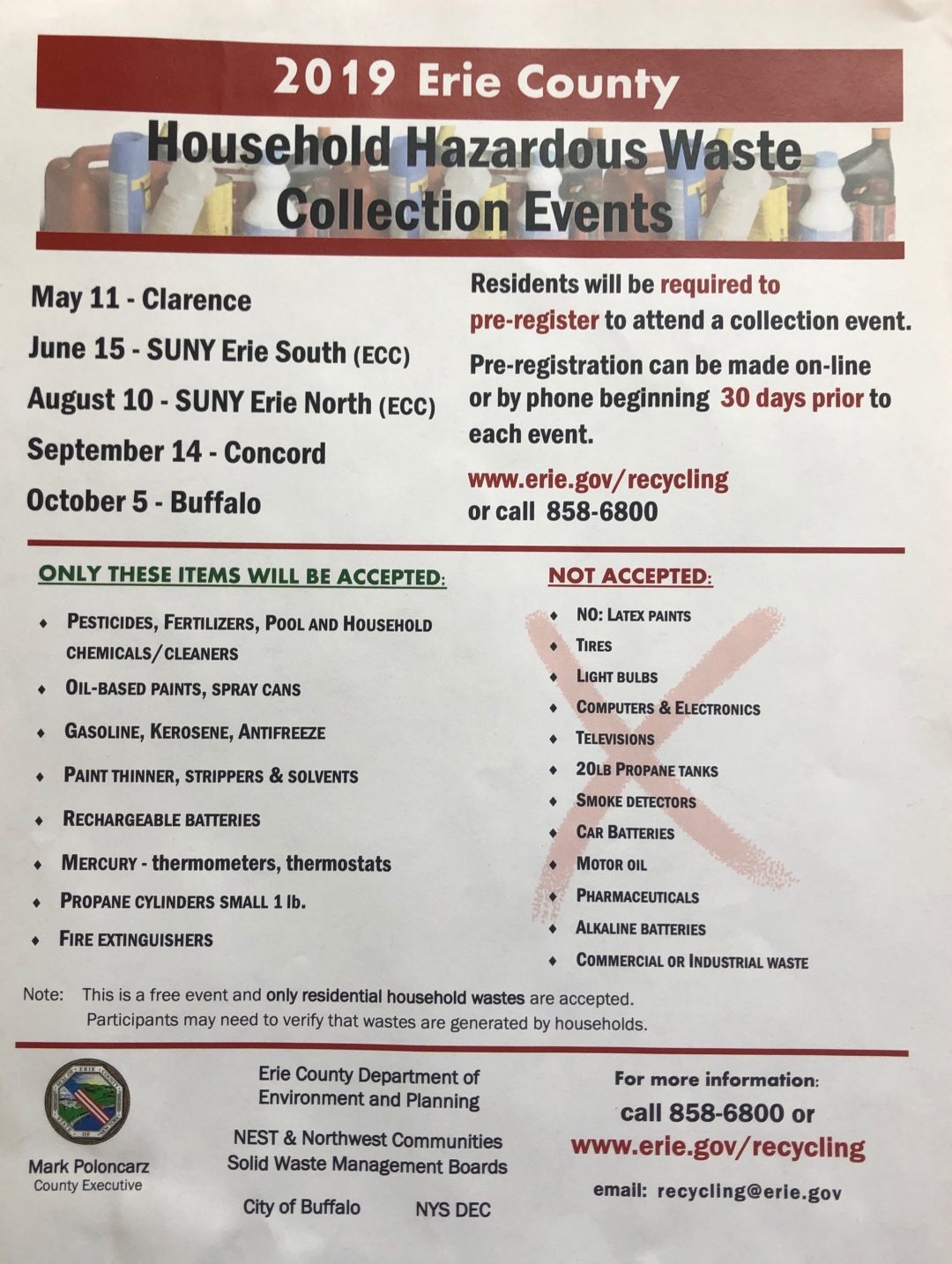 2019 Erie County Household Hazardous Waste Collections | Town of Eden ...