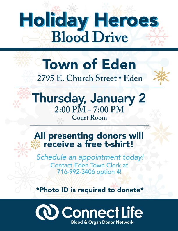 Holiday Heroes Blood Drive – January 2nd | Town of Eden, New York